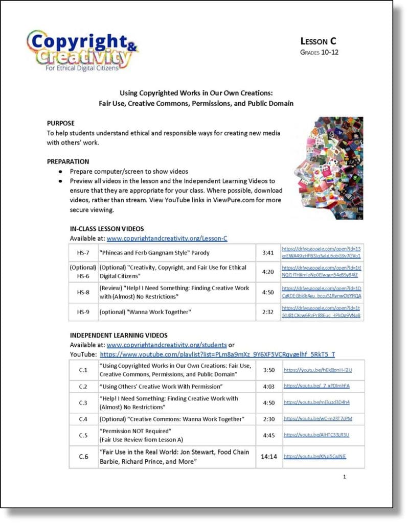 High School | Lesson C: Using Copyrighted Works in Our Own Creations ...